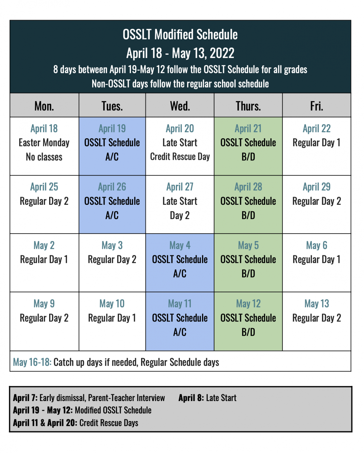 Modified OSSLT Schedule – North Toronto Collegiate Institute