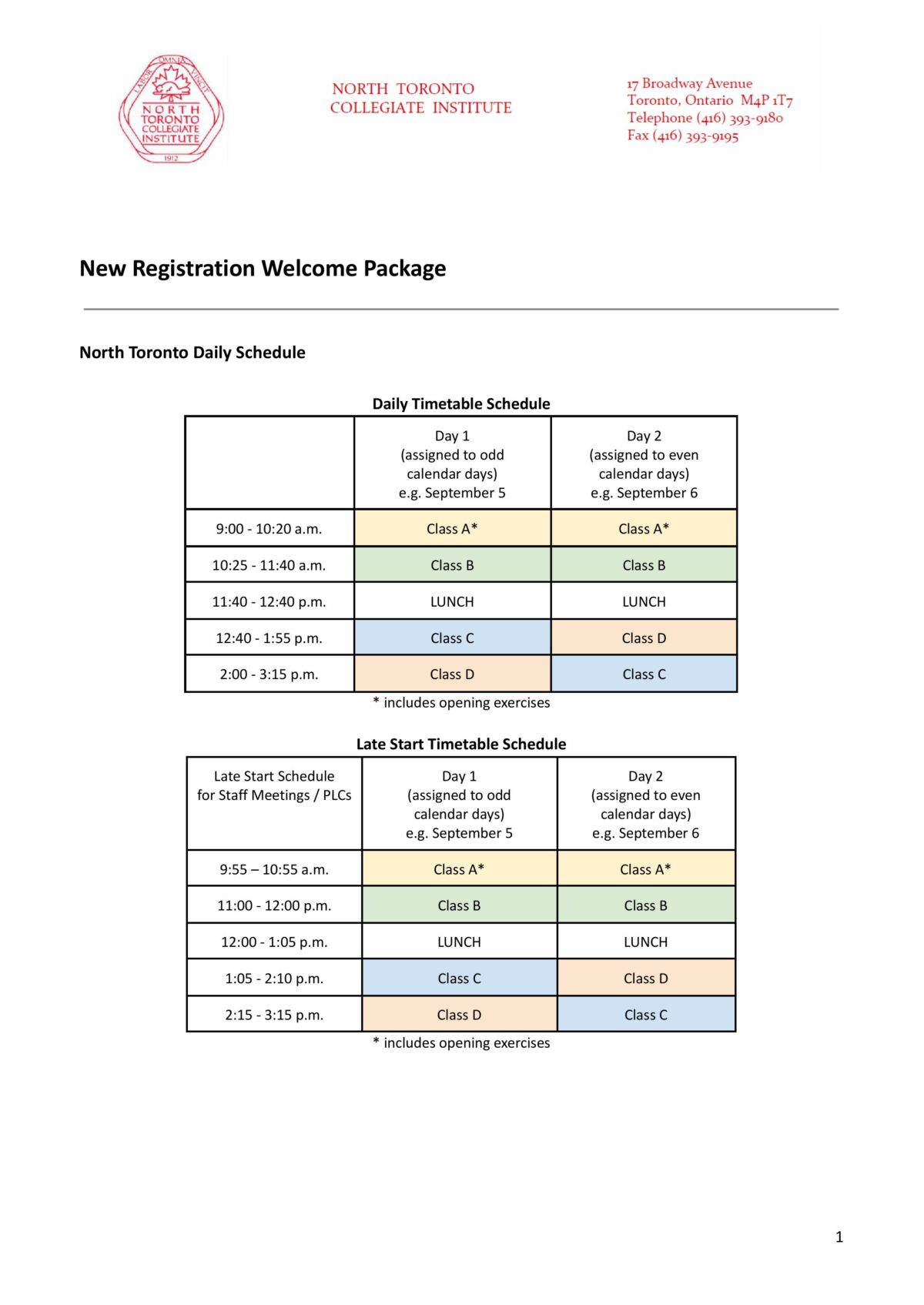 Daily Schedule for Semester 2 – 2024-2025 – North Toronto Collegiate ...