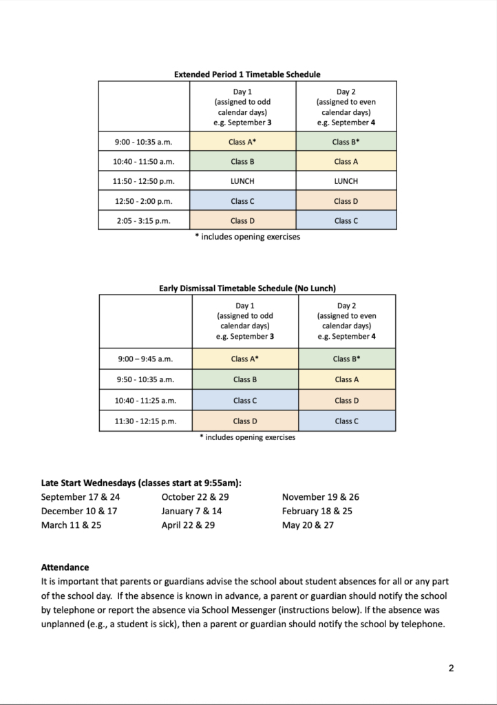 Daily Schedule 2024-2025 – North Toronto Collegiate Institute